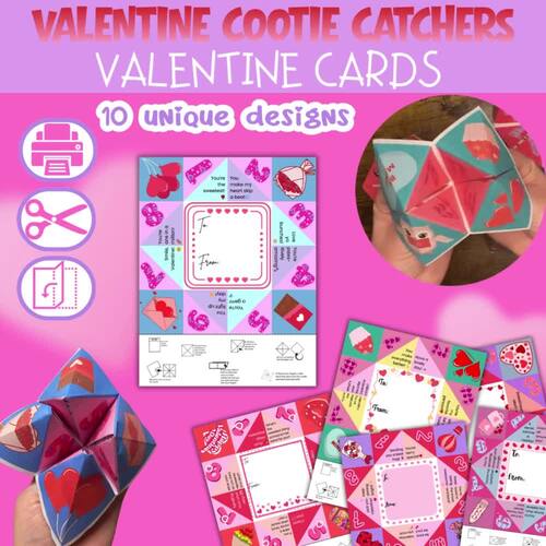 Valentine’s Day Cootie Catchers Printable Fortune Teller Craft Grades 1-6