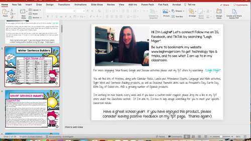 GOOGLE & POWERPOINT Winter Sentence Builders Set 2 Primer Dolch Words