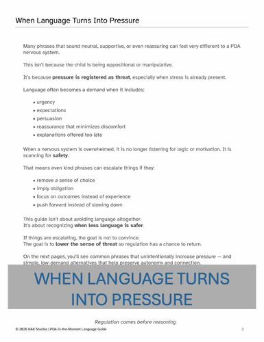 PDA In-the-Moment Language Guide Low-Demand Communication by K&K Studios