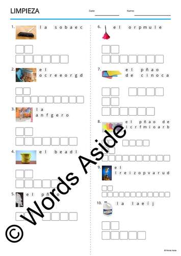 Spanish Vocabulary Writing Spelling Worksheets Cards Crossword Anagram ...