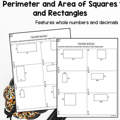Area and Perimeter Practice Worksheet and Matching Game 5th 6th Grade ...