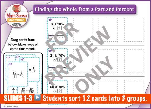 Finding the Whole from a Part and Percent DIGITAL MATCHING 15 PPT ...