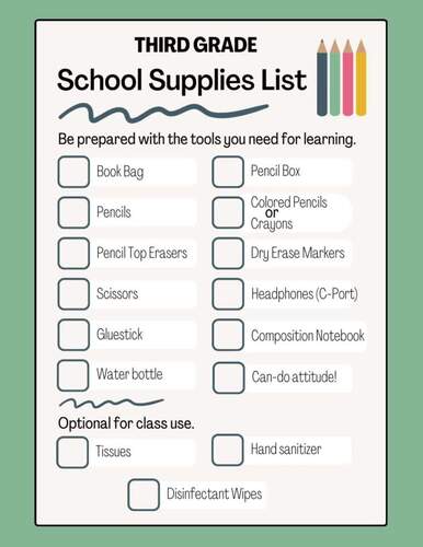 3rd Grade Supply List by Stephanie Harvey | TPT