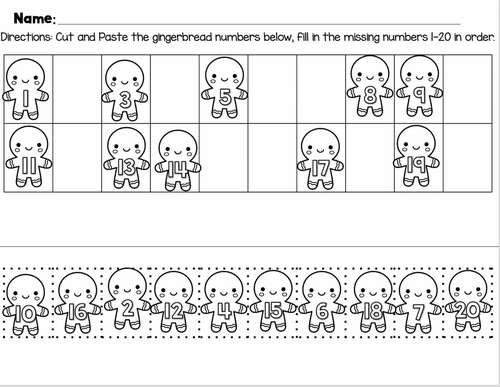 Christmas Ordering Numbers 1-20 Cut and Paste | TPT