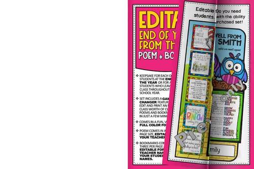 EDITABLE End of Year Letter, Teacher to Students Keepsake Poem and ...