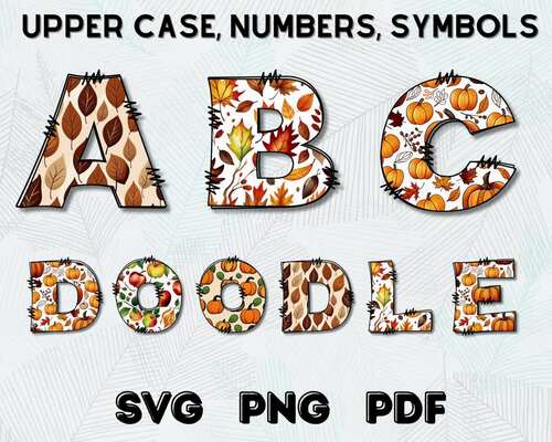 Fall/Autumn/Harvest Clip Art/Bulletin Board Doodle Alphabet Letters&Numbers