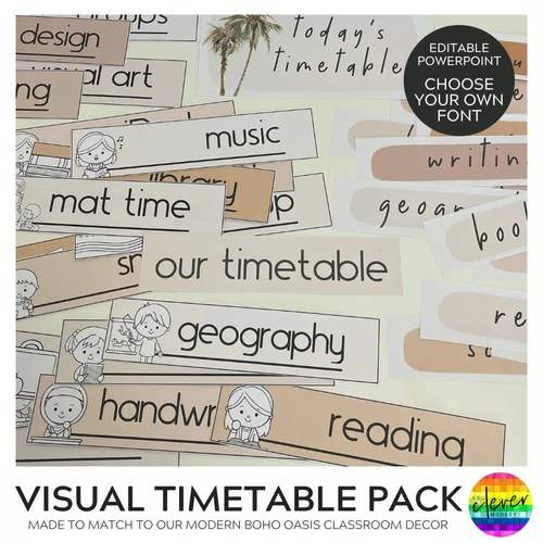 BOHO OASIS Classroom Timetable | Neutral Classroom Theme by classroomHQ