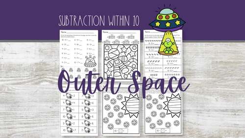 Math Subtraction within 10 Outer Space Theme * Morning Work * Worksheets