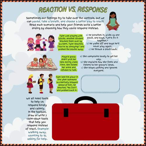 Reaction VS. Response Social Story | Emotional Regulation & Calm ...