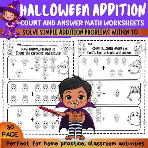 Halloween Math Worksheets for Kindergarten | Count and Add Within 10 ...