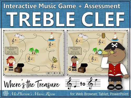 Treble Clef Note Name Game Interactive Music Game + Assessment {Treasure}