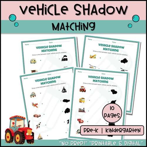 Vehicle Shadow Matching Worksheets | 10 pages | Preschool Fine Motor ...