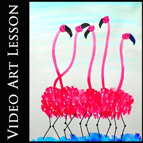 PINK FLAMINGOS Art Lesson | Drawing & Watercolor Painting Project