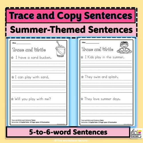 Summer Copy Sentences and Handwriting Practice | Trace and Write Worksheets