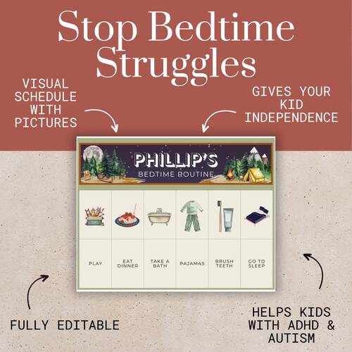 Camping Theme Home Bedtime Routine Visual Schedule Austism Editable ...