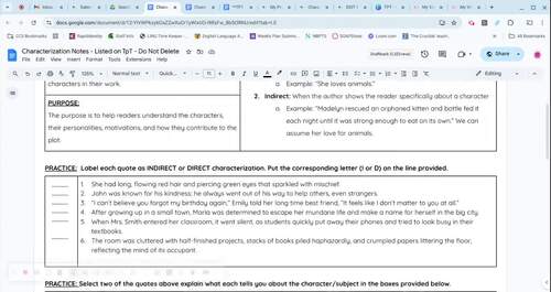Characterization Worksheet and Character Analysis Project for Any Text