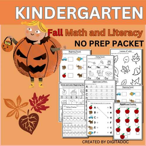 Fall Math Literacy Pack - Kindergarten NO PREP - Fall Activities ...