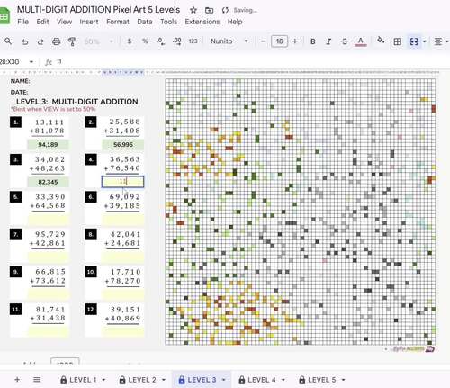 5 Digit Addition with Regrouping Digital Pixel Art Math Activity plus ...