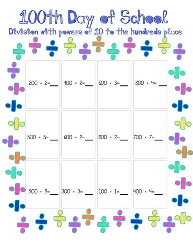 100th Day Division To The Hundreds Place Powers of 10 by Differentiate ...