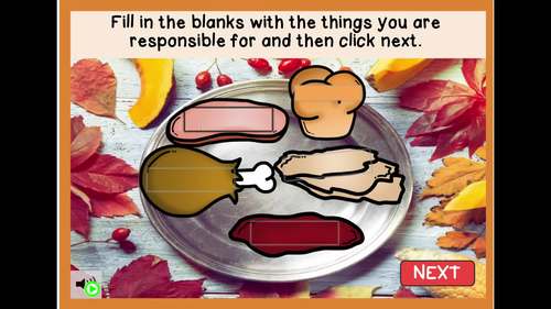 Thanksgiving Responsibility Boom Cards Distance Learning Activity