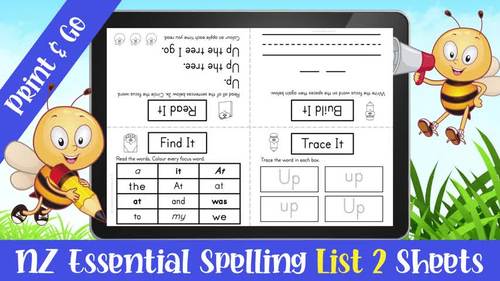 No Prep NZ Essential Spelling List 2 Worksheets - Trace, Build, Find ...