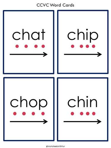 CCVC Words Flash Cards Printable, Blending CCVC, Fluency Flashcards, T-407