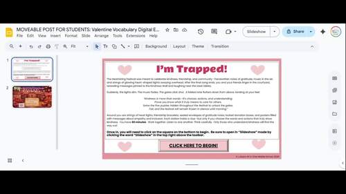 Fun Vocabulary Game | Valentine Escape Room | Digital & Print | Middle ...