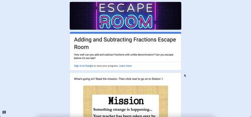 Adding and Subtracting Fractions Escape Room (Digital or Paper) | TPT
