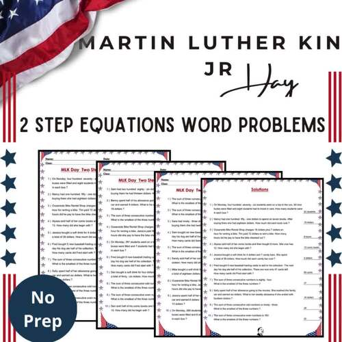 MLK DAY Martin Luther King Jr Solving 2 Step Equations Word Problems ...