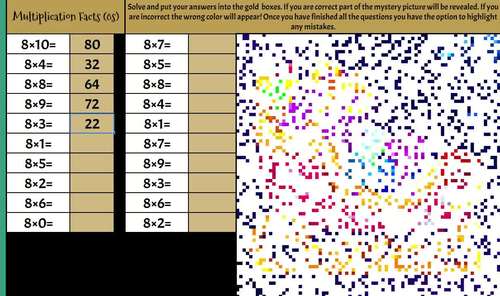 Multiplication Facts 8s Christmas Math Pixel Art Mystery Picture