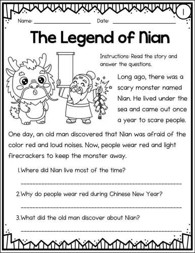 Chinese New Year Reading Comprehension Passages & Questions | Lunar New ...