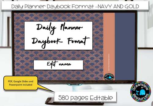 Daybook Planner for Teachers-ROSE GOLD AND NAVY PDF I GOOGLE SLIDES I PPT