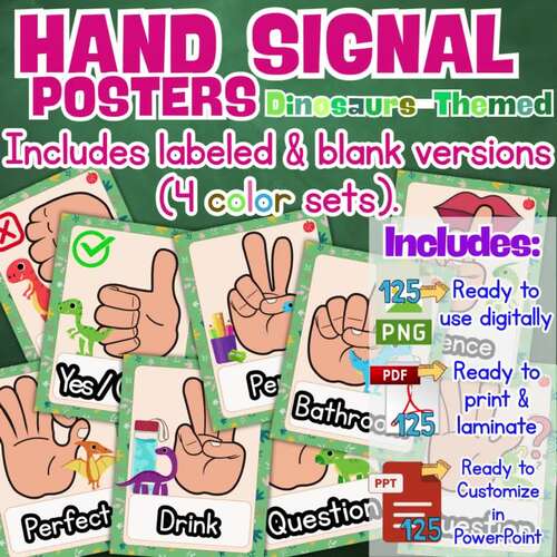 Editable Hand Signal Posters | Classroom Management Visuals | Dinosaur ...