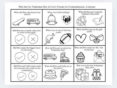 Pete the Cat Valentine’s Day Is Cool Language Activities | questions ...