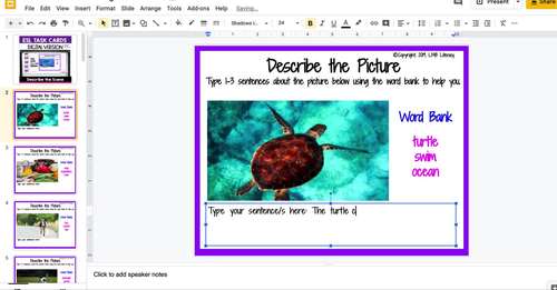 ESL Digital Task Cards: Describe the Scene | Google Slides for ELLs