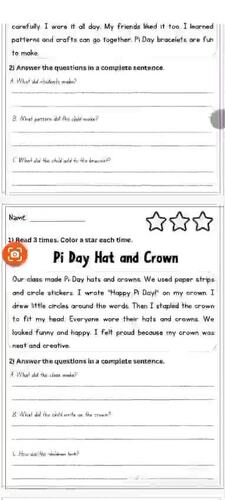 Pi Day Reading fluency Passages | 1st–2nd Grade Fiction Reading ...