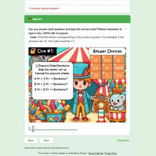 Carnival Caper Area & Perimeter Digital Math Escape Room Game| Digital ...
