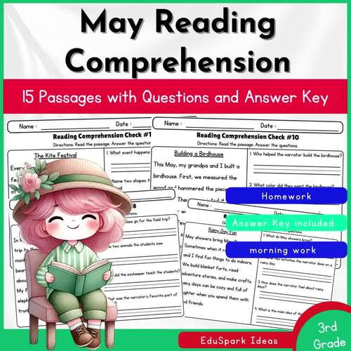 3rd Grade Reading Comprehension Passages and Questions May by EduSpark ...