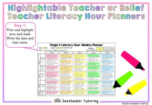 LLLL Stage 1-7.4 Highlightable Literacy Hour, Groups & Relief Teacher ...