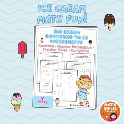 Ice Cream Counting to 10 Worksheets | Numbers 1–10 | Summer Math Activities
