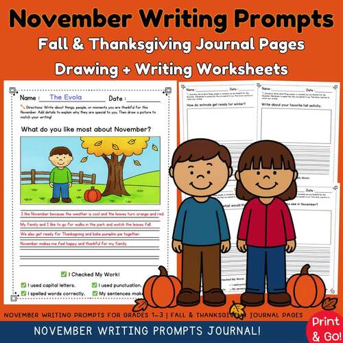 November Writing Prompts for Grades 1–3 | Daily Fall & Thanksgiving ...