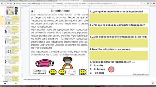 Reading Comprehension in Spanish COVID 19 Google Classroom - Lecturas