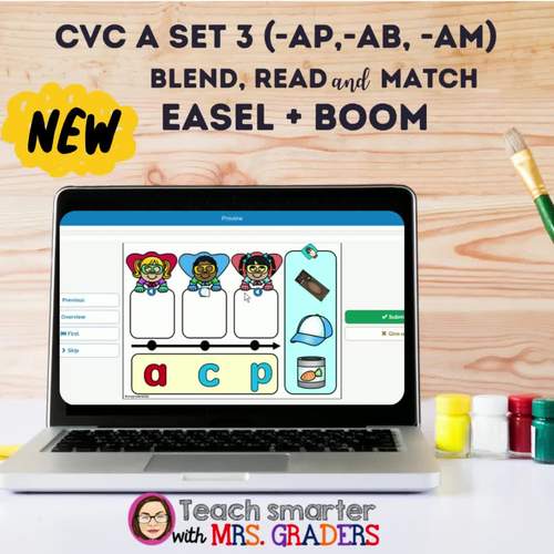 BLENDING CVC WORDS BOOM CARDS ™ and EASEL ACTIVITY SET 3 by Mrs Graders