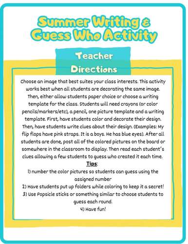 Summer Guess Who Writing Activity! by DuckDuckAsh | TPT