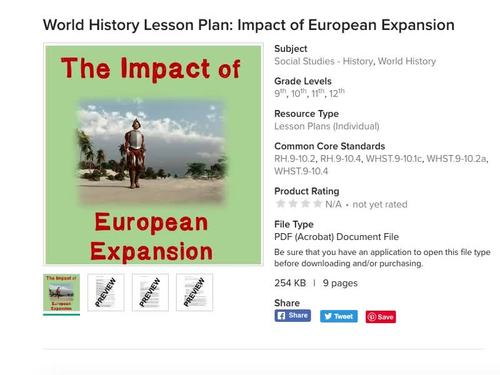 World History Lesson Plan: Impact of European Expansion | TPT