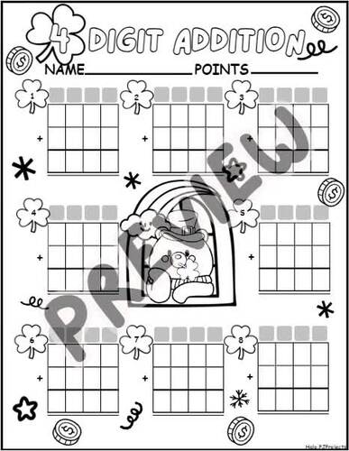 St. Patrick's Day Themed 4, 5, 6 and 7-Digit Addition & Subtraction ...