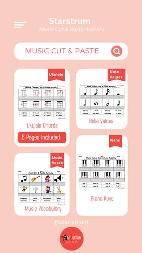 Music Cut & Paste Activities | Guitar, Ukulele, Piano, Note Values ...