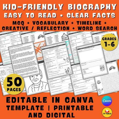 Editable Short Biography for Kids Pack | Reading Timeline, Vocabulary ...