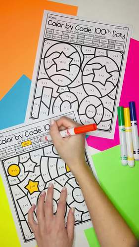 Color by Code: 100th Day Color by Number Activity for Addition ...