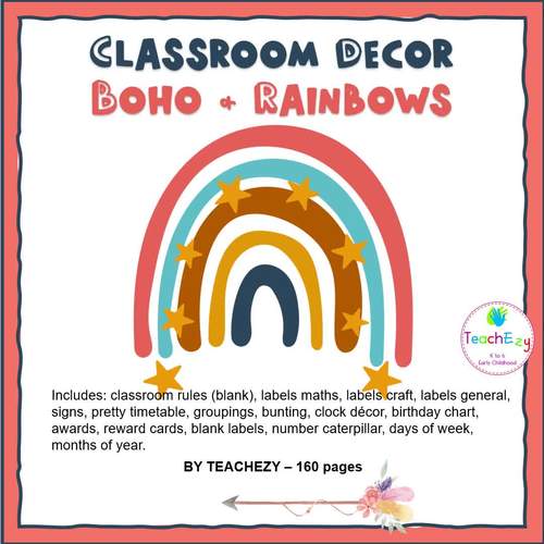 Classroom Décor Boho and Rainbow Design by TeachEzy | TPT